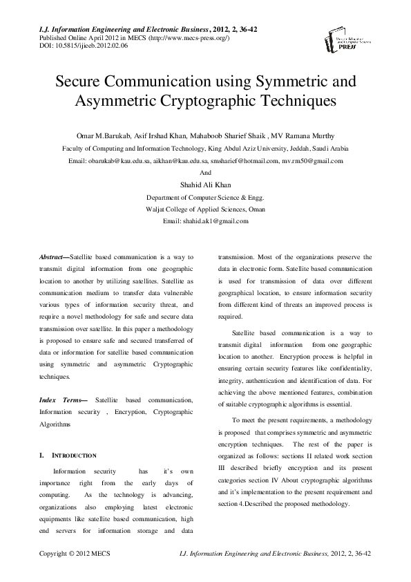 (PDF) Secure Communication using Symmetric and Asymmetric Cryptographic ...