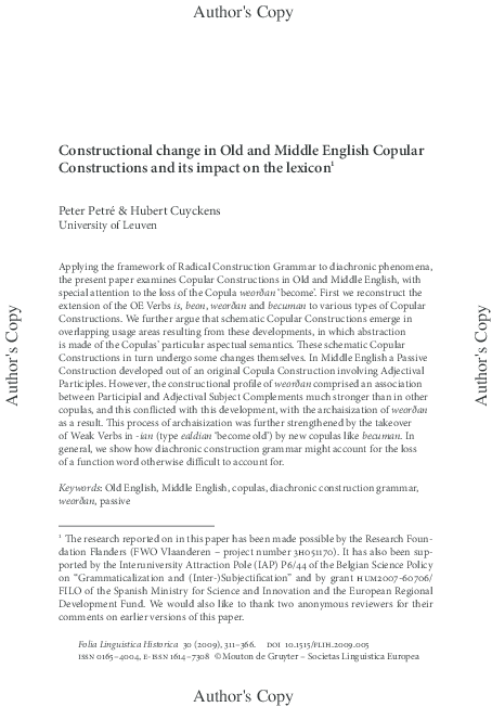 (PDF) Constructional change in Old and Middle English Copular Constructions and its impact on ...
