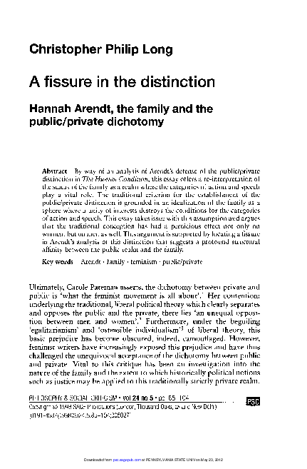 (PDF) A Fissure in the Distinction: Hannah Arendt, the Family and the ...