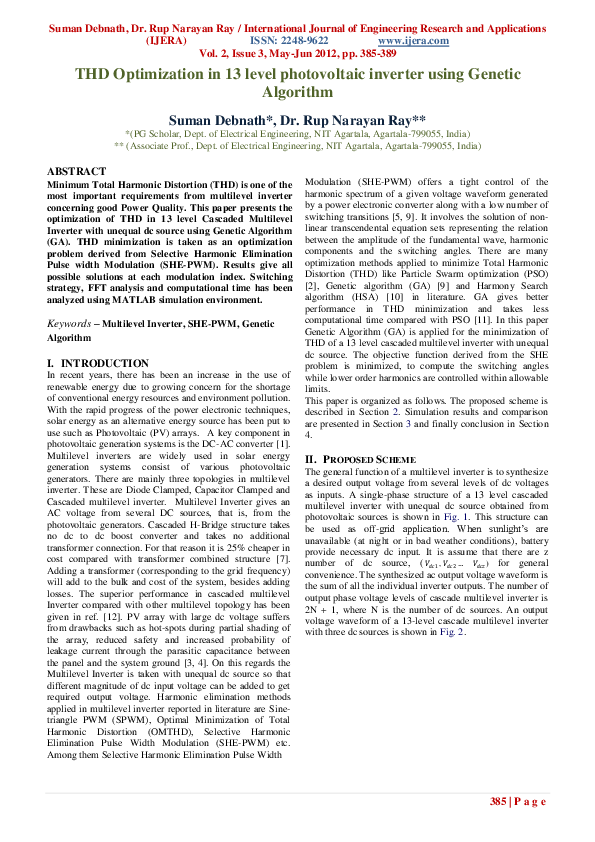 (PDF) THD Optimization in 13 level photovoltaic inverter using Genetic Algorithm