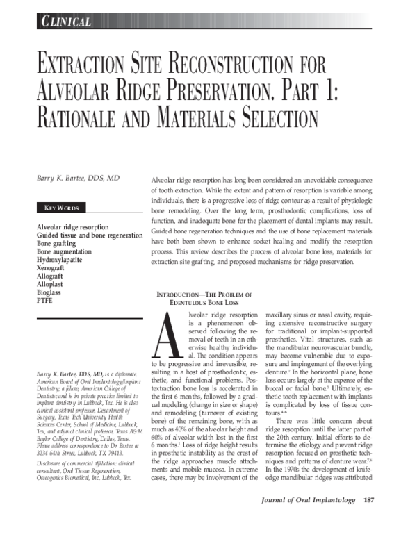 (PDF) Extraction Site Reconstruction for Alveolar Ridge Preservation ...