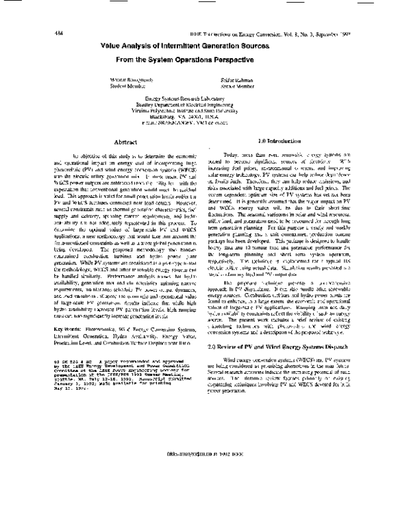 (PDF) Value analysis of intermittent generation sources from the system ...