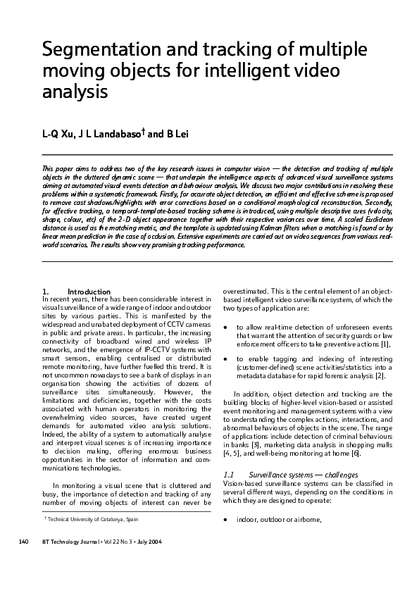 Pdf Segmentation And Tracking Of Multiple Moving Objects For Intelligent Video Analysis