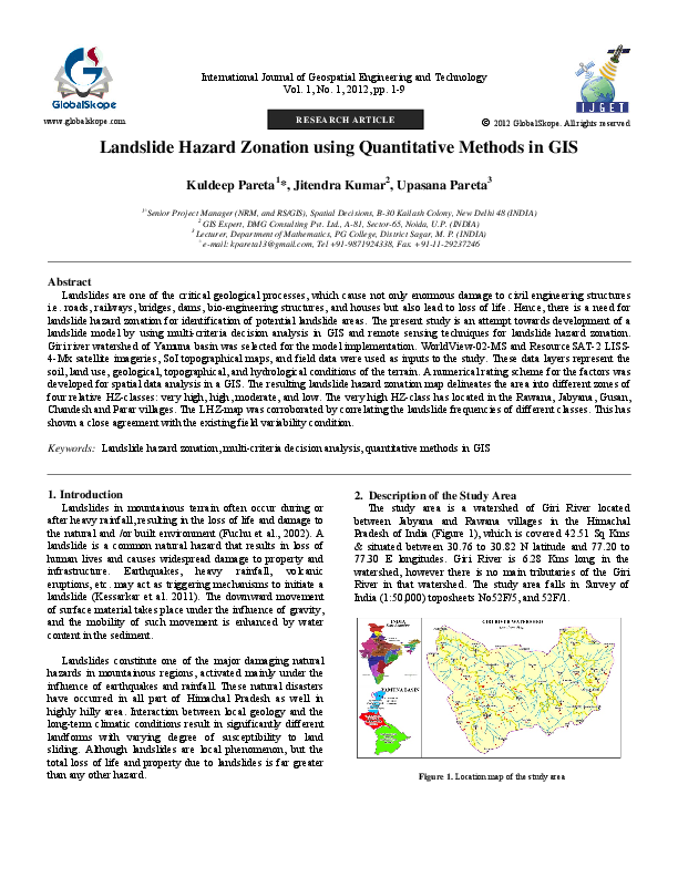 (PDF) Landslide Hazard Zonation Using Quantitative Methods in GIS