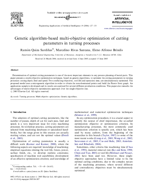 Pdf Genetic Algorithm Based Multi Objective Optimization Of Cutting