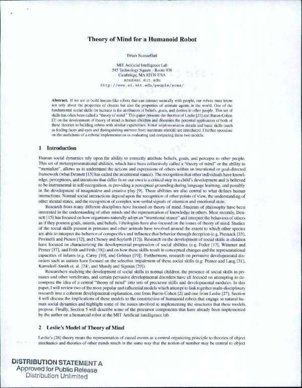 (PDF) Theory of Mind for a Humanoid Robot