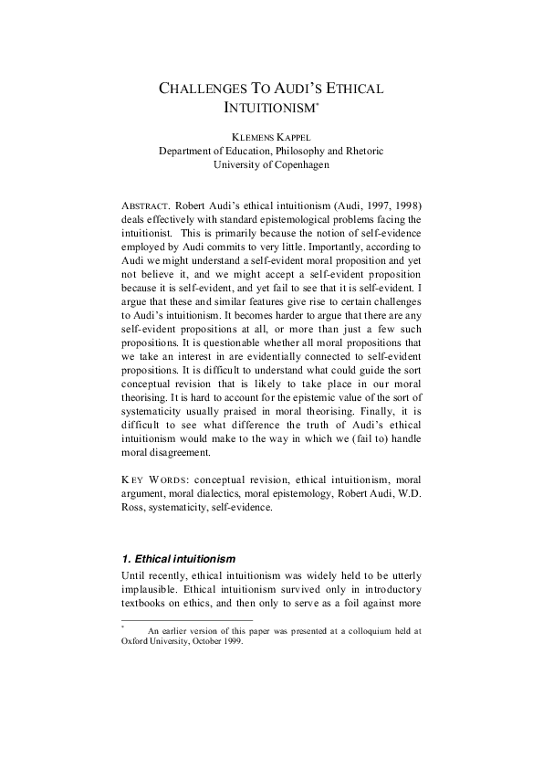 (PDF) Challenges to Audi's ethical intuitionism