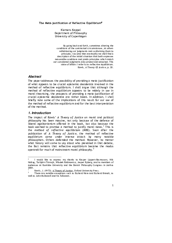 (PDF) The Meta-Justification of Reflective Equilibrium