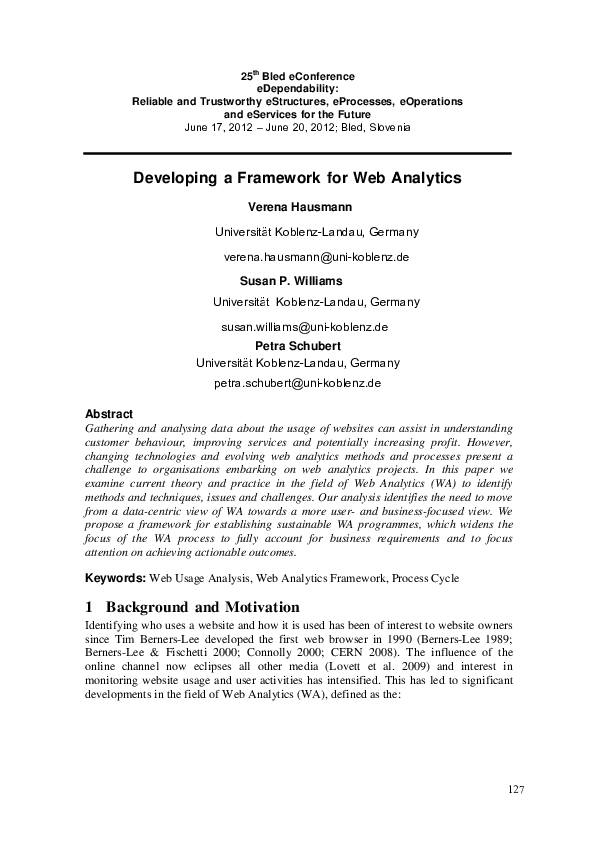 (PDF) Developing a Framework for Web Analytics