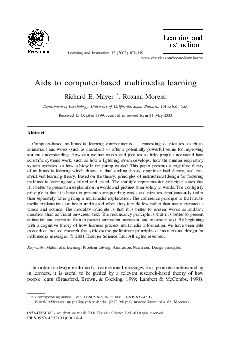 (PDF) Aids to computer-based multimedia learning