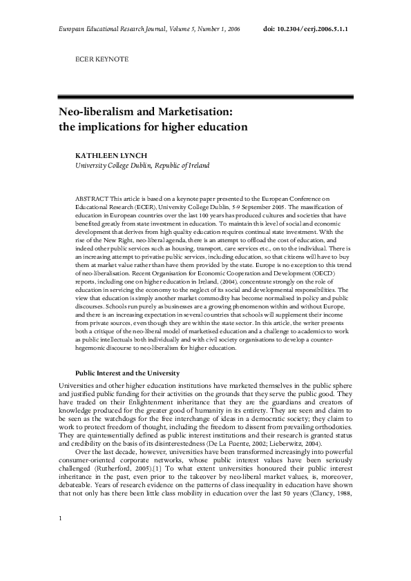 (PDF) Neoliberalism and Marketisation: the implications for higher ...