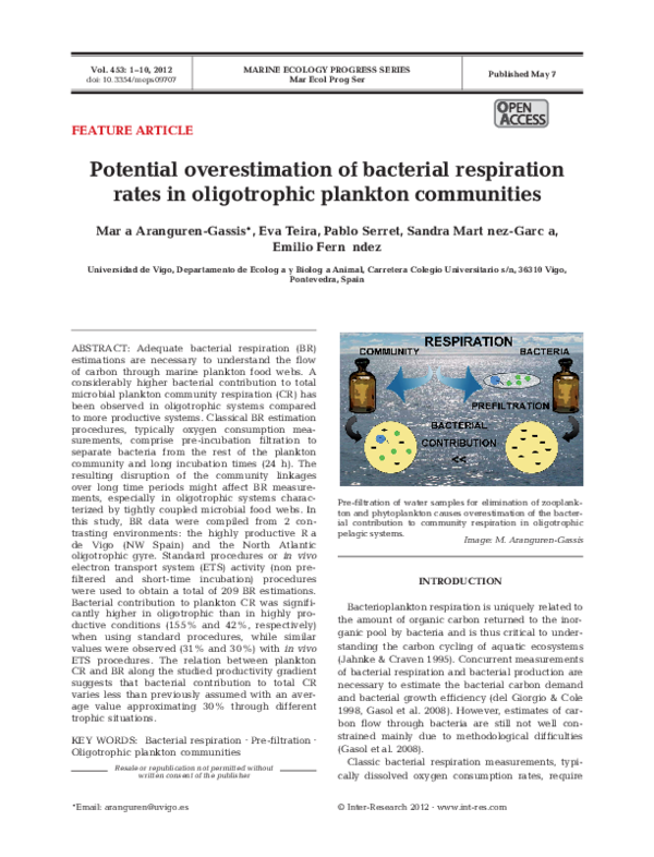 (PDF) Potential overestimation of bacterial respiration rates in ... (PDF) Potential overestimation of bacterial respiration rates in ...