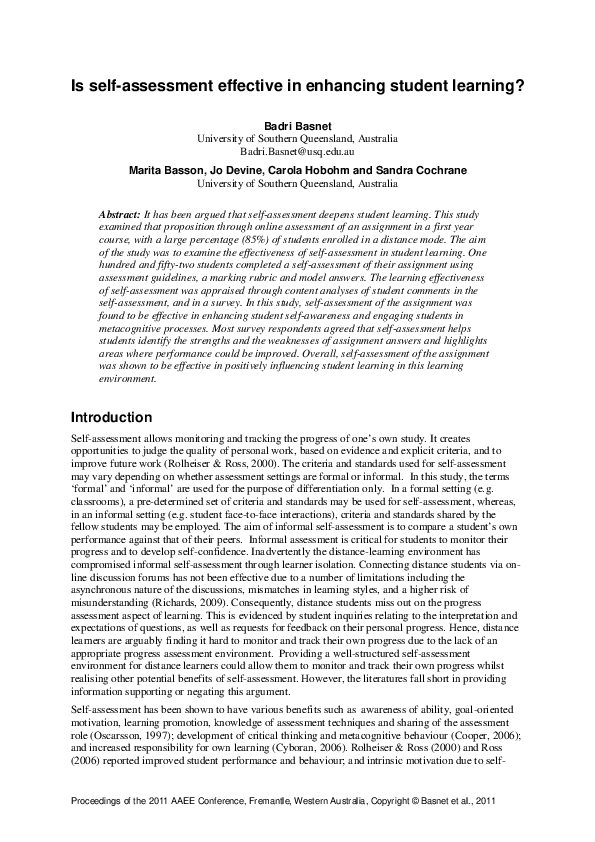 (PDF) Is self-assessment effective in enhancing student learning?
