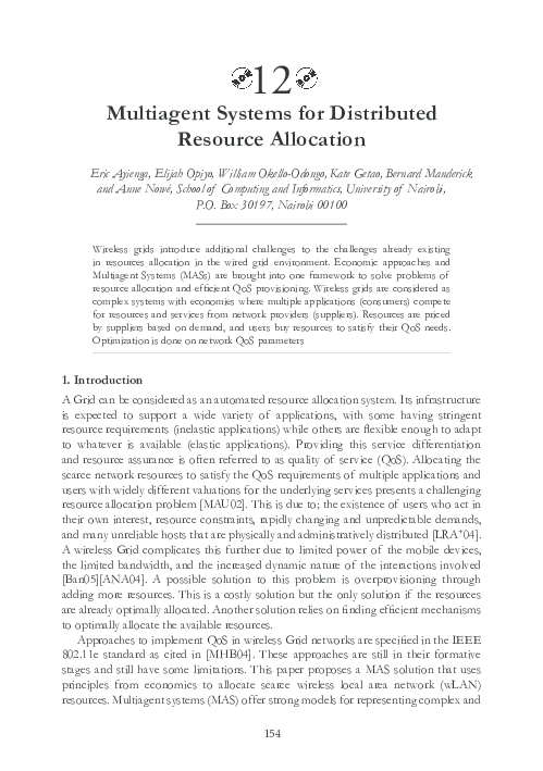 (PDF) Multiagent Systems for Distributed Resource Allocation