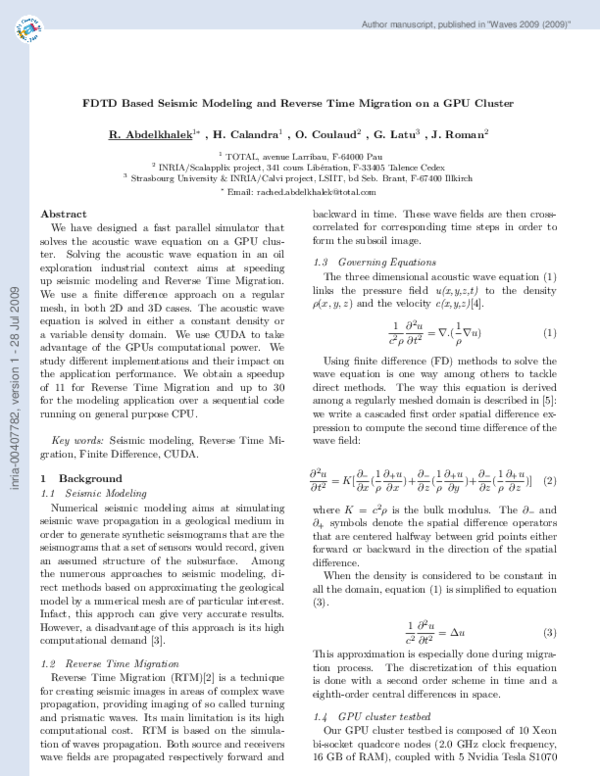 (PDF) Fast seismic modeling and reverse time migration on a GPU cluster