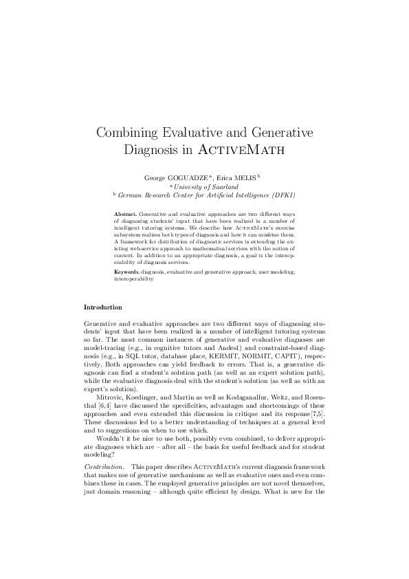 (PDF) Combining Evaluative and Generative Diagnosis in ACTIVEMATH