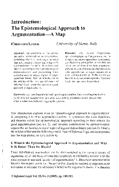 Pdf The Epistemological Approach To Argumentation A Map Christoph Lumer