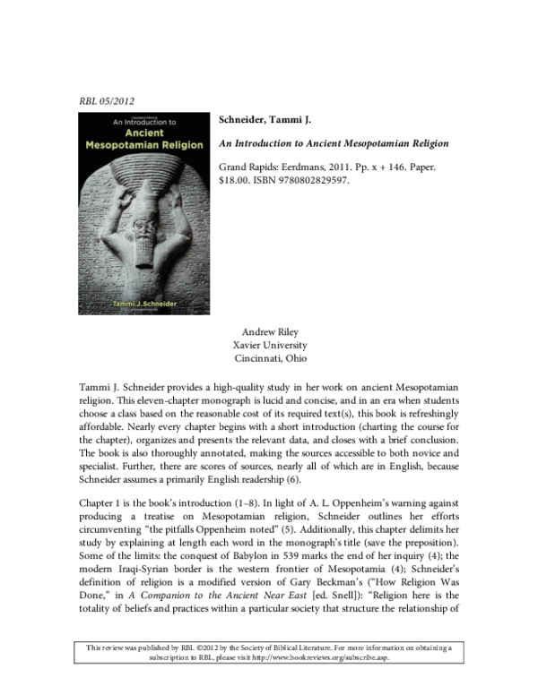 (PDF) RBL Review of Tammi Schneider's An Introduction to Ancient ...