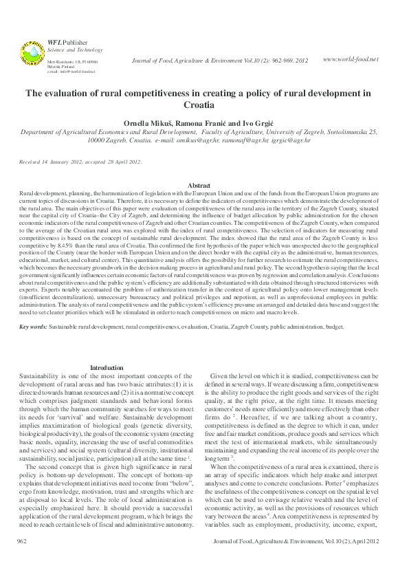 (PDF) The evaluation of rural competitiveness in creating a policy of ...