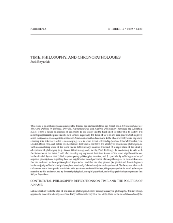 (PDF) Time, Philosophy, and Chronopathologies
