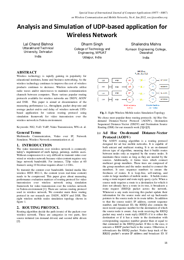 (PDF) Analysis and Simulation of UDP-based application for Wireless Network