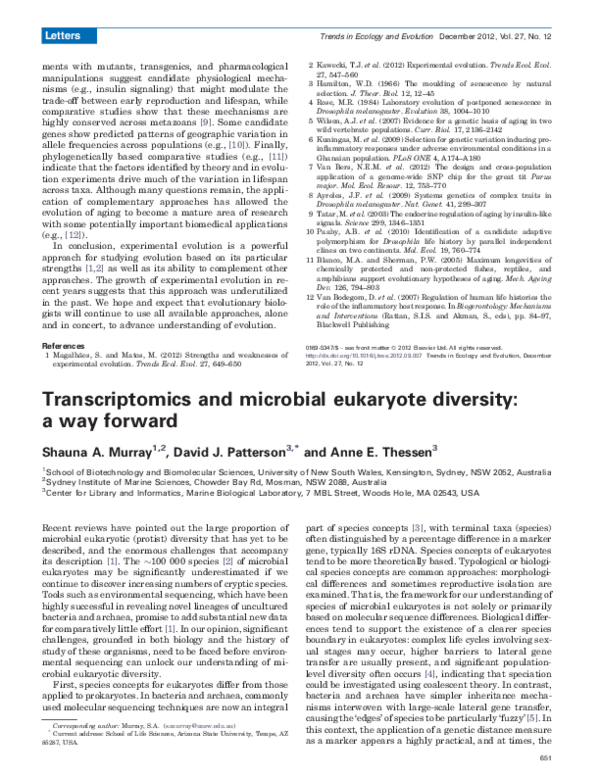 (PDF) Transcriptomics and microbial eukaryote diversity: a way forward