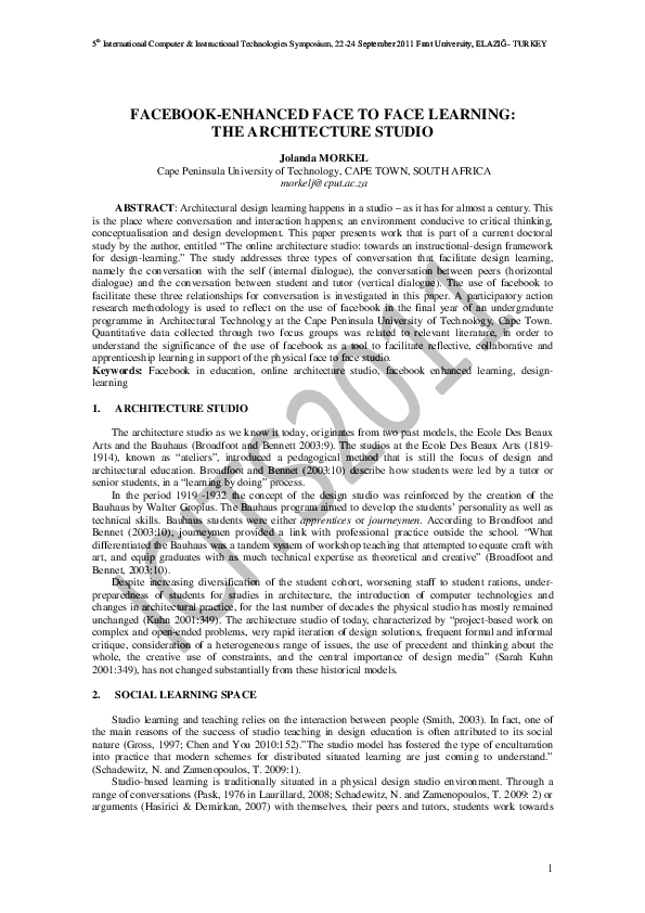 (PDF) Facebook-enhanced face to face learning: The architecture studio.