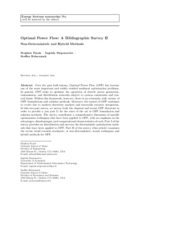 (PDF) Optimal power flow: a bibliographic survey II: Non-deterministic ...