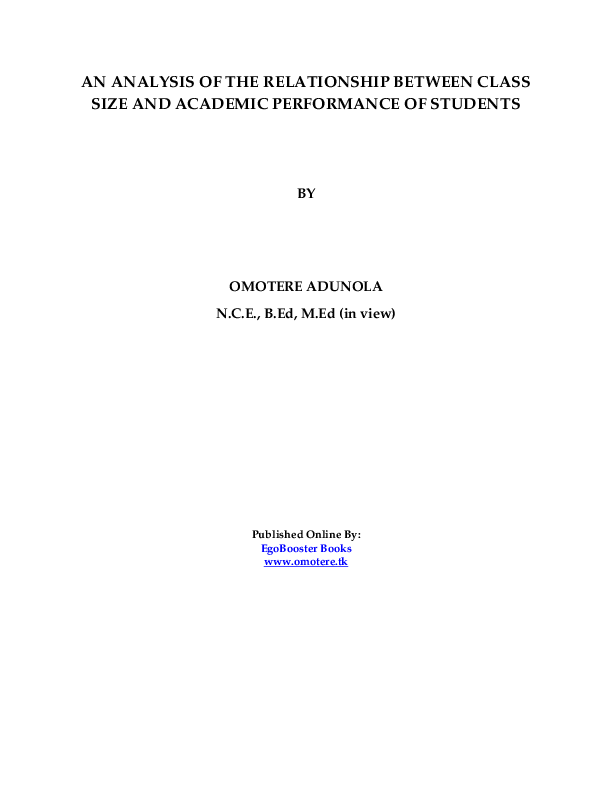 (PDF) AN ANALYSIS OF THE RELATIONSHIP BETWEEN CLASS SIZE AND ACADEMIC ...