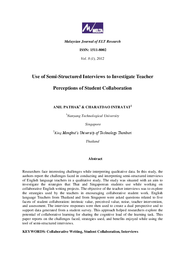 (PDF) Use of Semi-Structured Interviews to Investigate Teacher ...