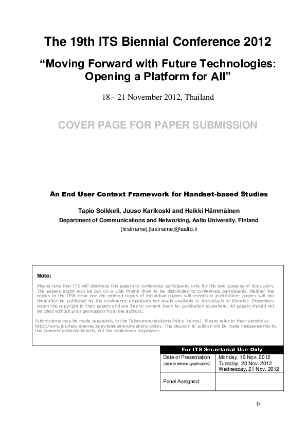 (PDF) An End User Context Framework for Handset-based Studies