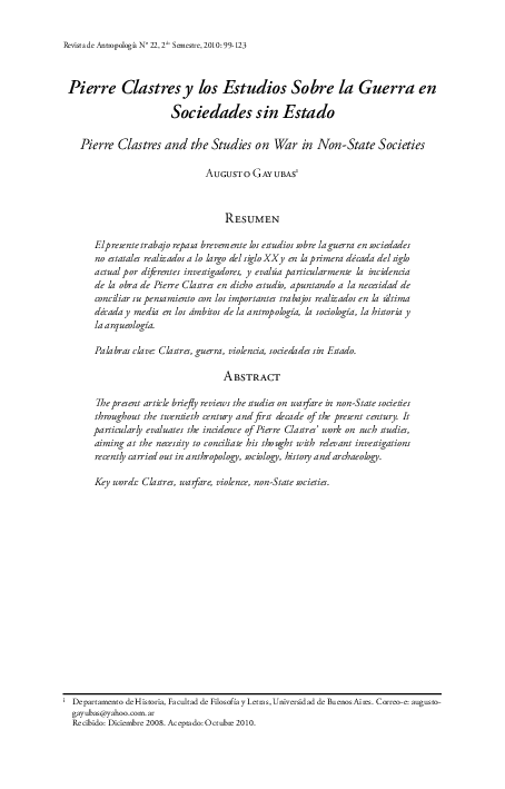 (PDF) Pierre Clastres y los estudios sobre la guerra en sociedades sin ...