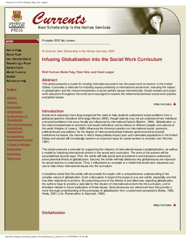 (PDF) Infusing Globalization into the Social Work Curriculum