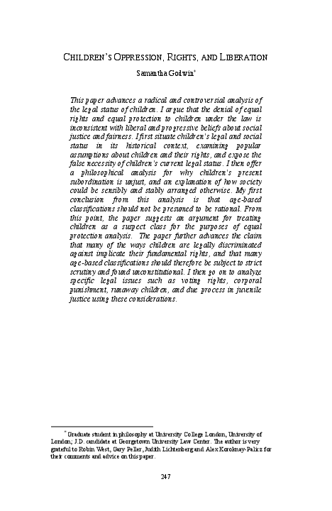 (PDF) Children's Oppression, Rights and Liberation