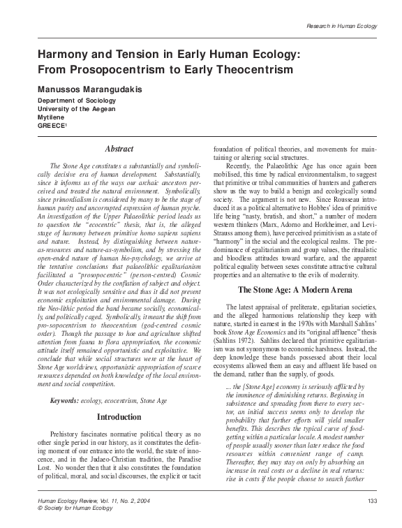(PDF) Harmony and Tension in Early Human Ecology: From Propocentrism to ...