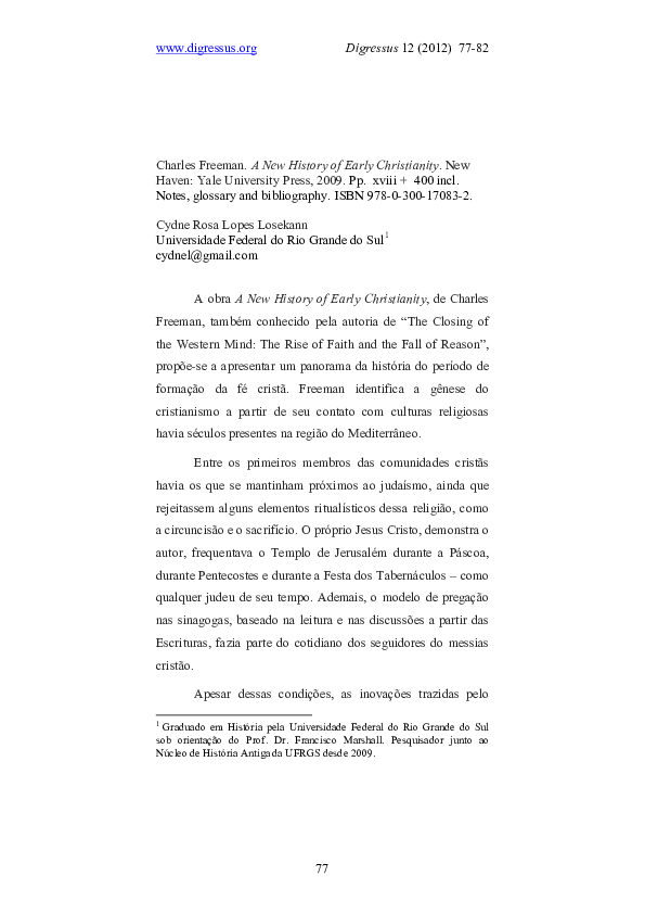(PDF) Charles Freeman. A New History of Early Christianity. New Haven ...