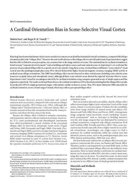 (PDF) A cardinal orientation bias in scene-selective visual cortex