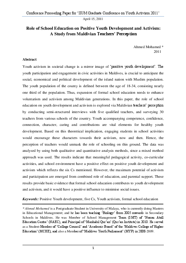 (PDF) Role of School Education on Positive Youth Development and ...