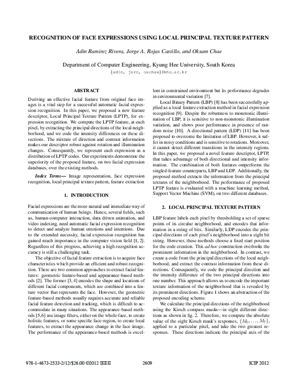 (PDF) Recognition of Face Expressions Using Local Principal Texture Pattern
