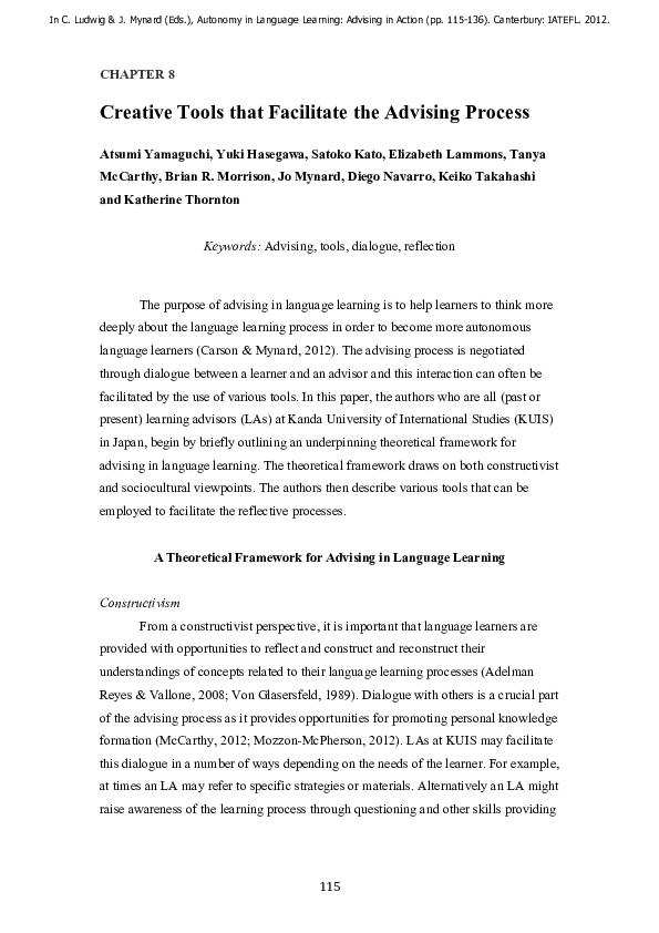 (PDF) Creative Tools that Facilitate the Advising Process