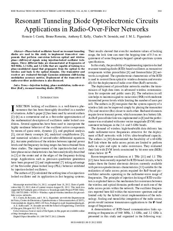 (PDF) Resonant Tunneling Diode Optoelectronic Circuits Applications in Radio-Over-Fiber Networks