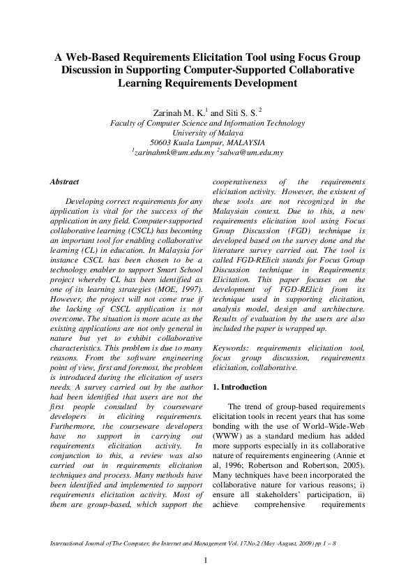 (PDF) A Web-Based Requirements Elicitation Tool using Focus Group Discussion in Supporting ...