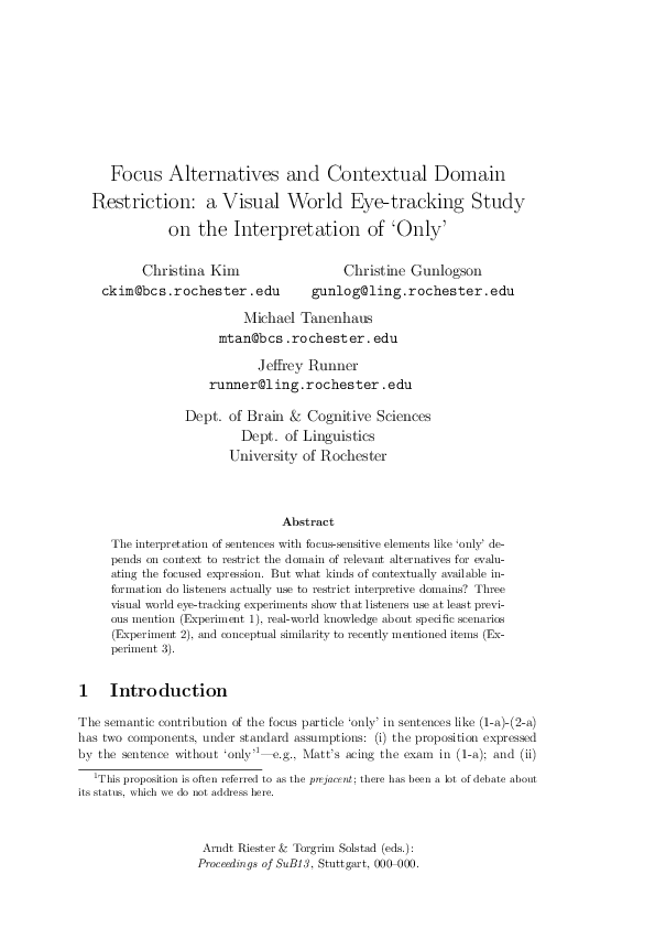 (PDF) Focus Alternatives and Contextual Domain Restriction: A Visual ...