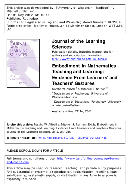 (PDF) Embodiment in mathematics teaching and learning: A view from ...