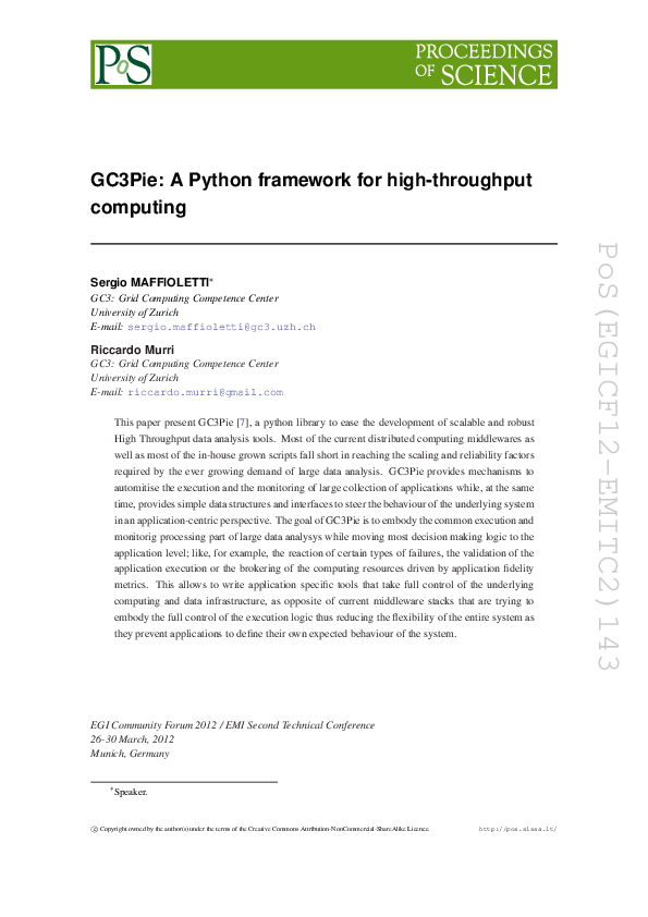 (PDF) GC3Pie: A Python framework for high-throughput computing