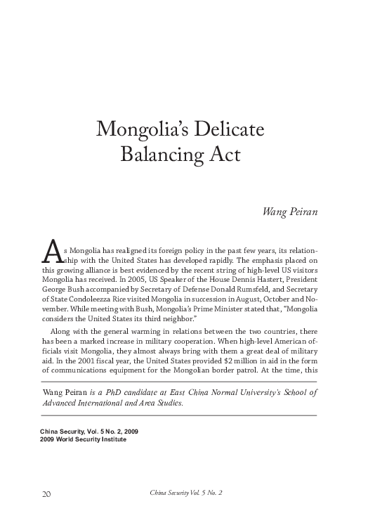 (PDF) Mongolia's Delicate Balancing Act