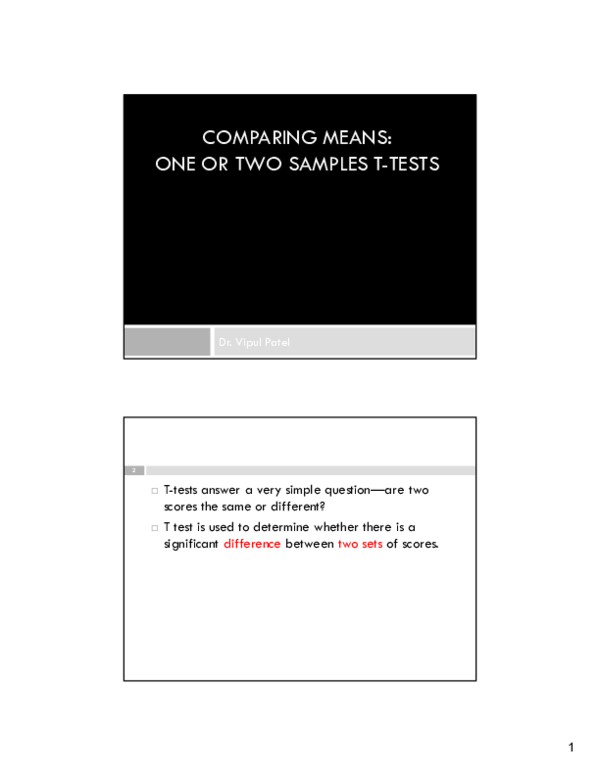 (PDF) T Tests - Comparing Means