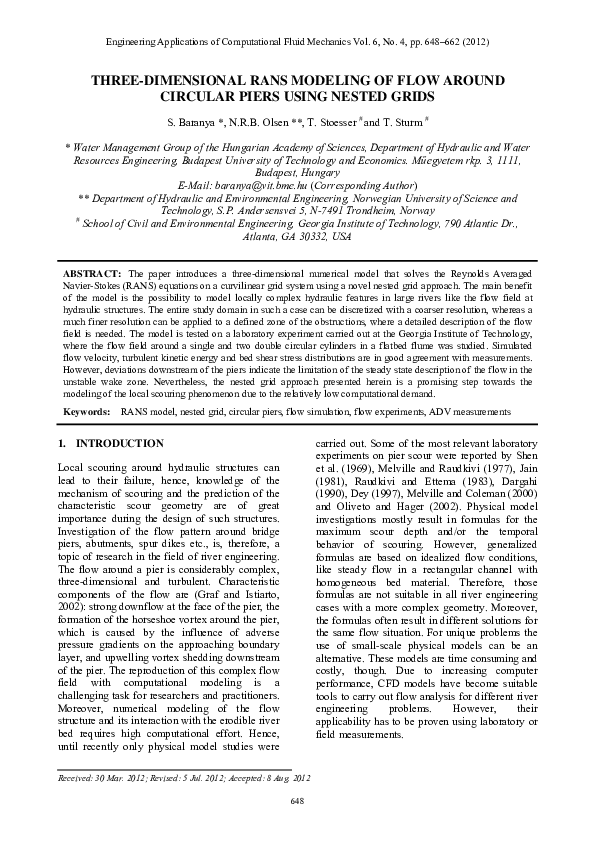 (PDF) Three-Dimensional RANS Modeling of Flow around Circular Piers Using Nested Grids