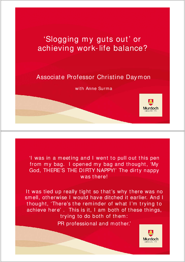 (PDF) "Slogging My Guts Out" or Achieving Work Life Balance