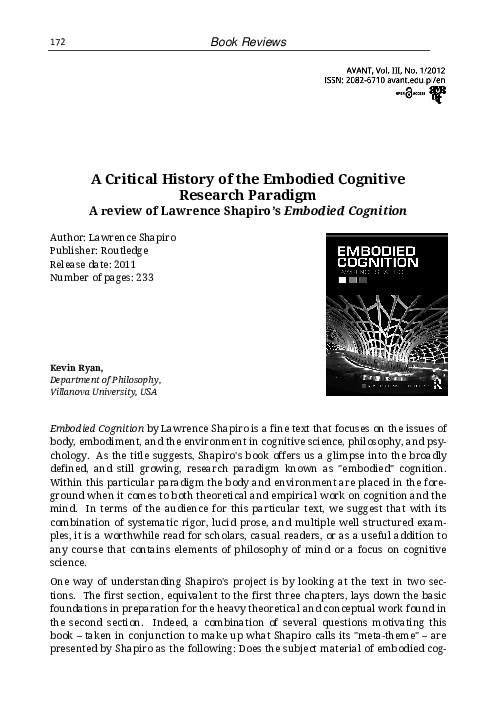 (PDF) Review of Lawrence Shapiro's "Embodied Cognition"